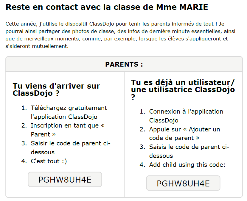 Parents, rejoignez la classe de votre enfant